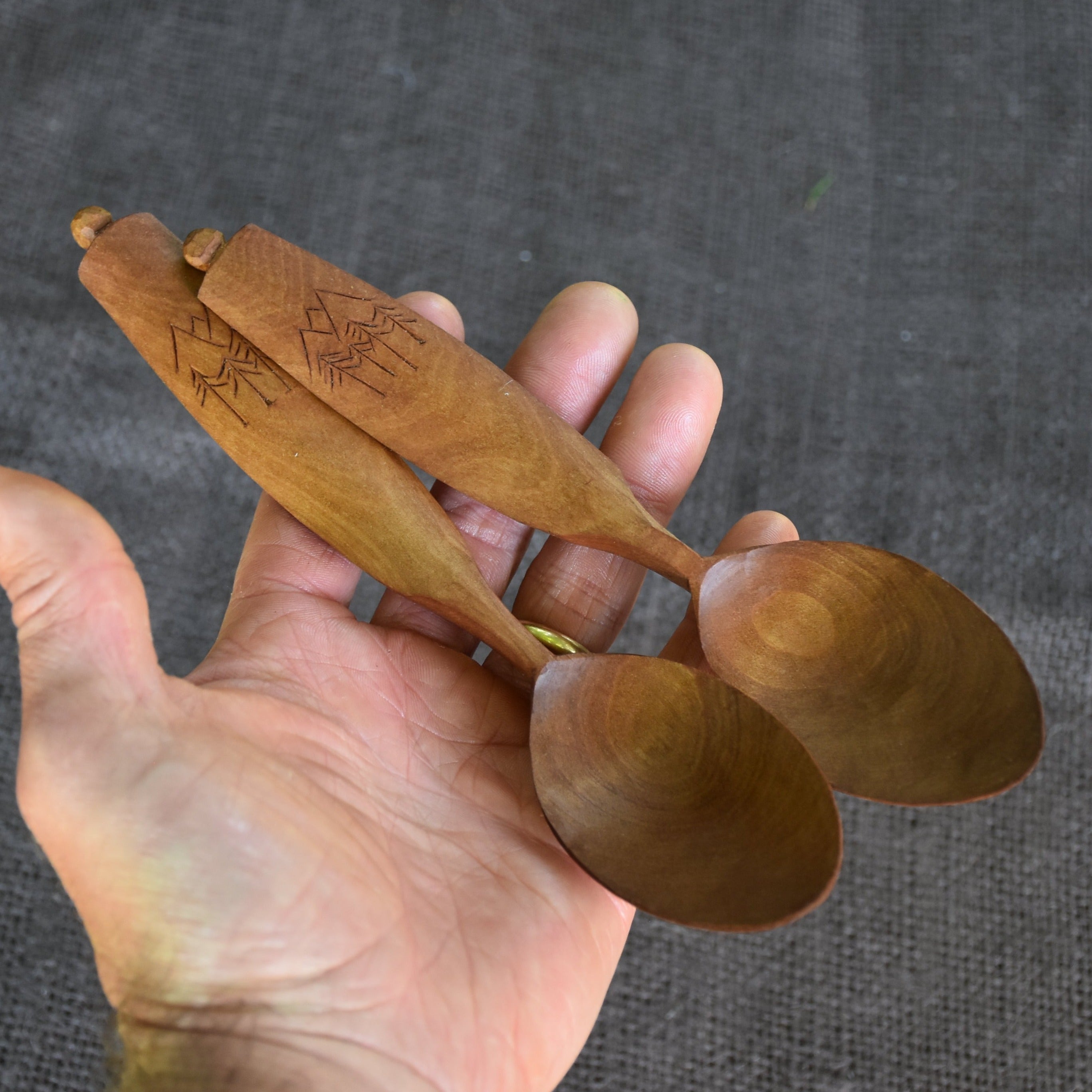 Pair of Couple's Spoons ~ Wooded Mountain Scene – Alex Finberg